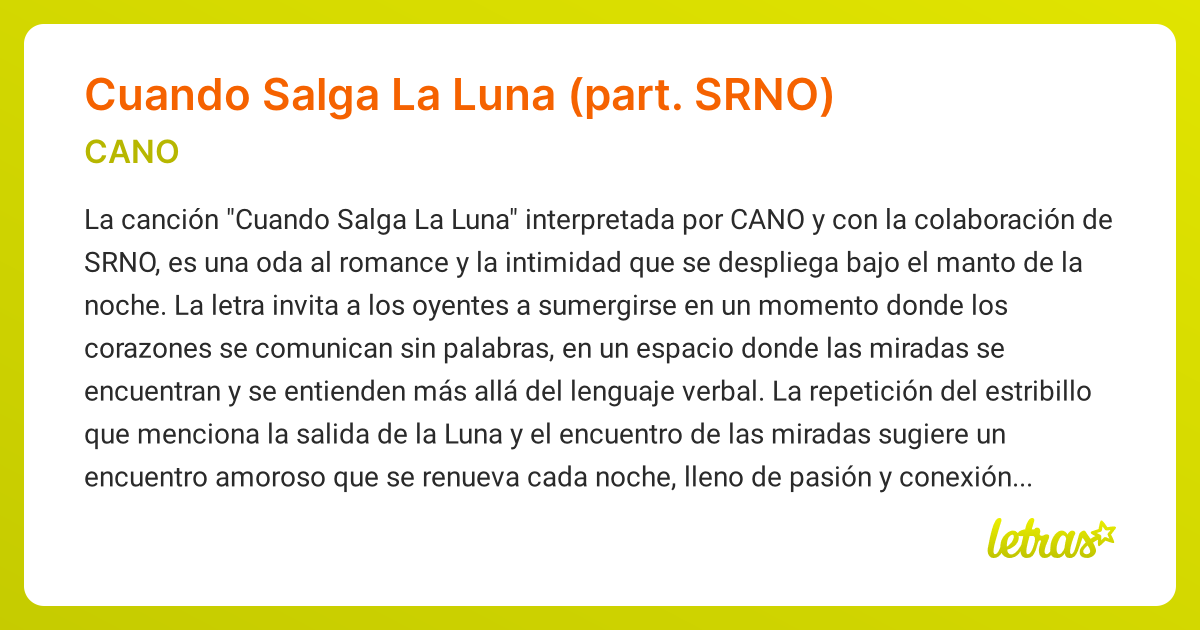 Significado de la canción Cuando Salga La Luna (part. SRNO) (CANO ...