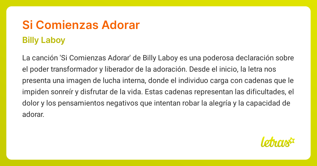 Significado de la canción SI COMIENZAS ADORAR (Billy Laboy) - LETRAS.COM