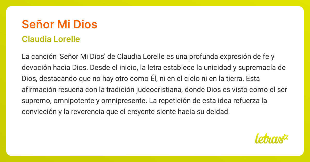 Significado de la canción SEÑOR MI DIOS (Claudia Lorelle) - LETRAS.COM