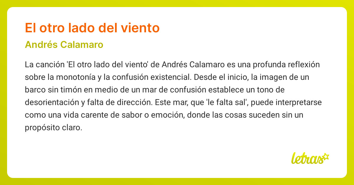 Significado de la canción EL OTRO LADO DEL VIENTO (Andrés Calamaro ...