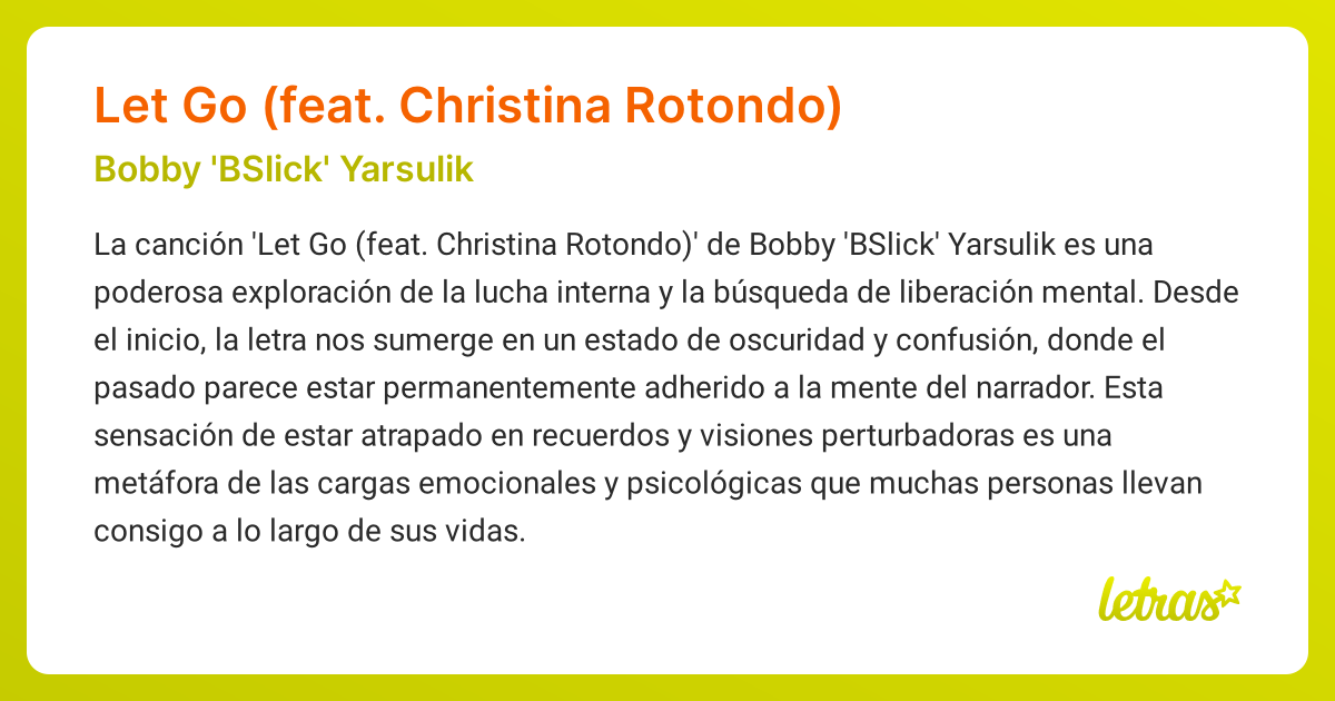 Significado de la canción Let Go (feat. Christina Rotondo) (Bobby ...