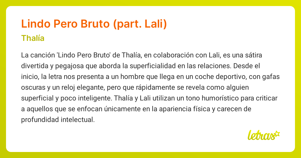 Significado de la canción LINDO PERO BRUTO (PART. LALI) (Thalía ...