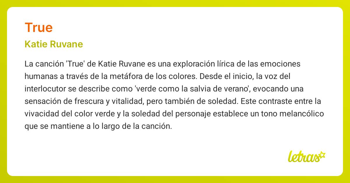 Significado de la canción TRUE (Katie Ruvane) - LETRAS.COM