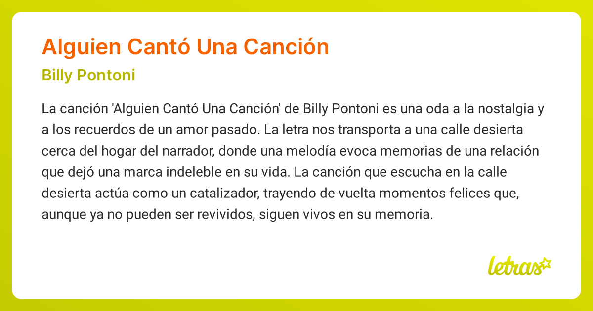 Significado de la canción ALGUIEN CANTÓ UNA CANCIÓN (Billy Pontoni ...