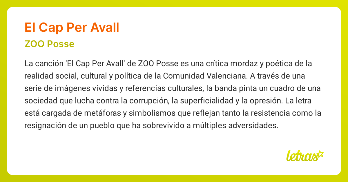 Significado de la canción EL CAP PER AVALL (ZOO Posse) - LETRAS.COM
