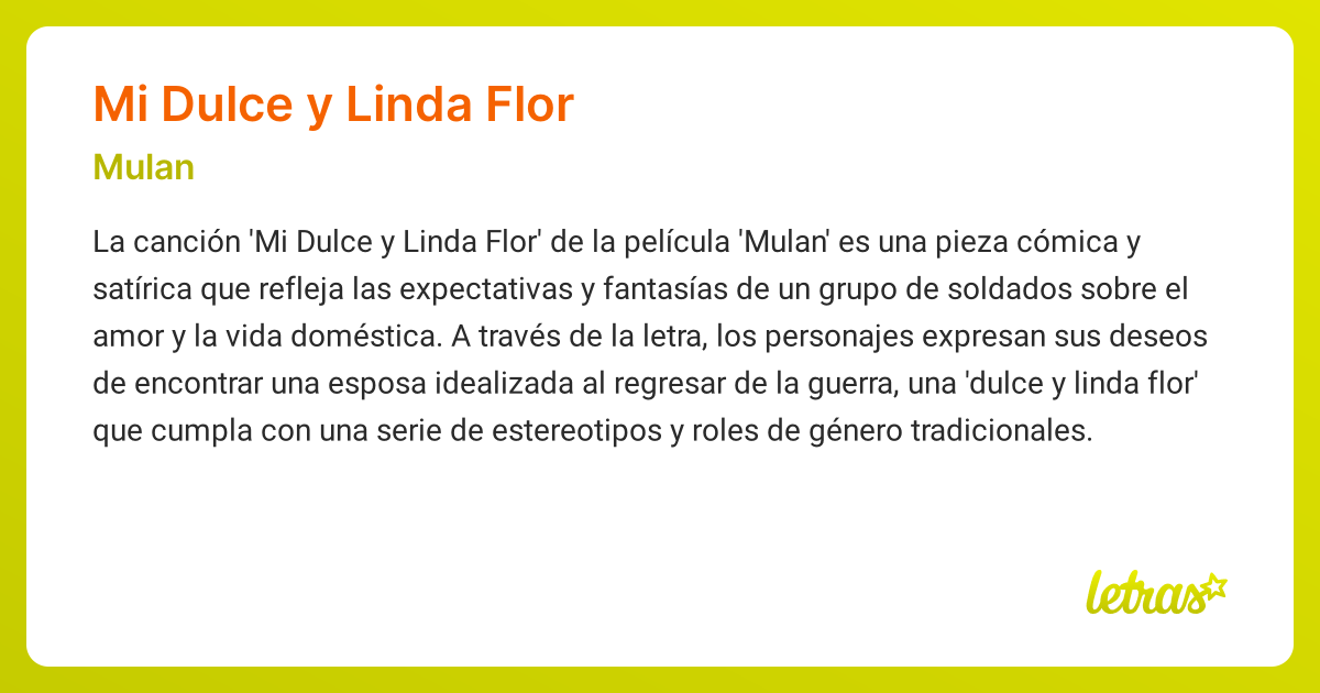 Significado de la canción MI DULCE Y LINDA FLOR (Mulan) - LETRAS.COM