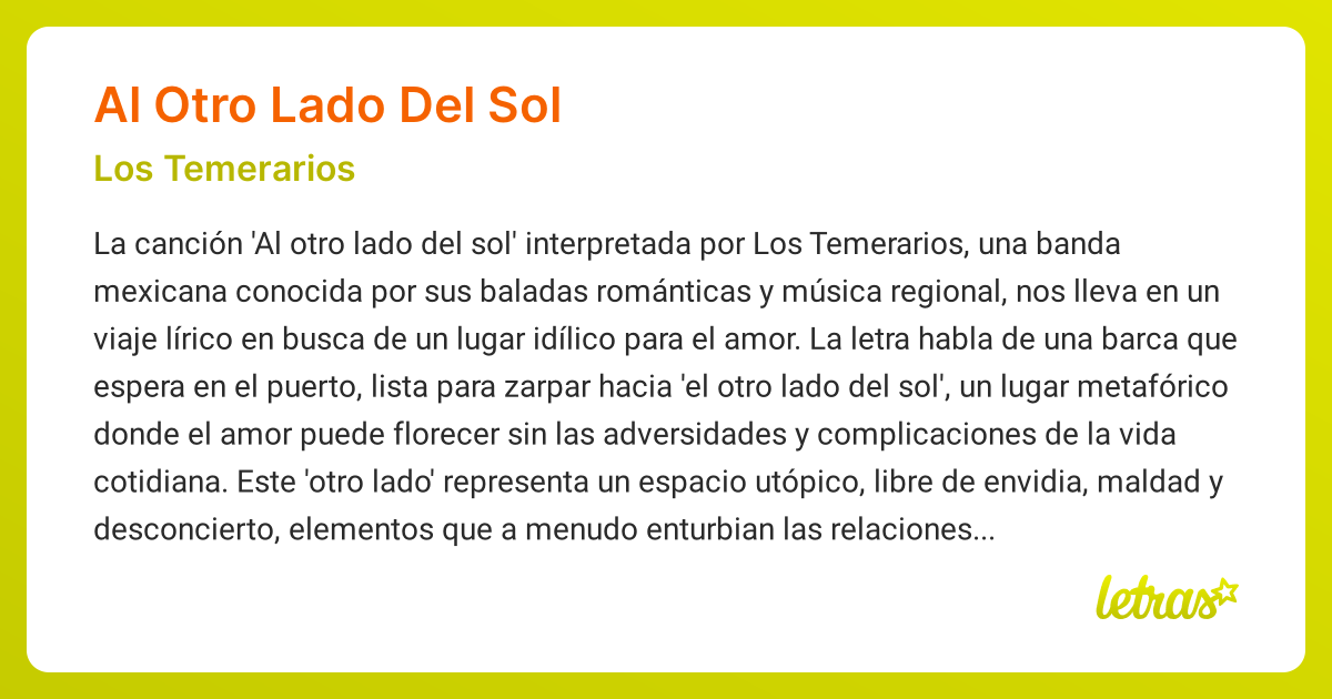 Significado de la canción AL OTRO LADO DEL SOL (Los Temerarios ...