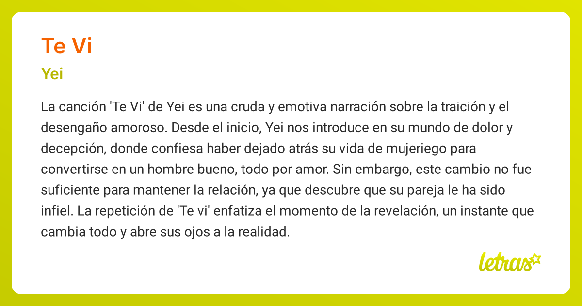 Significado de la canción TE VI (Yei) - LETRAS.COM