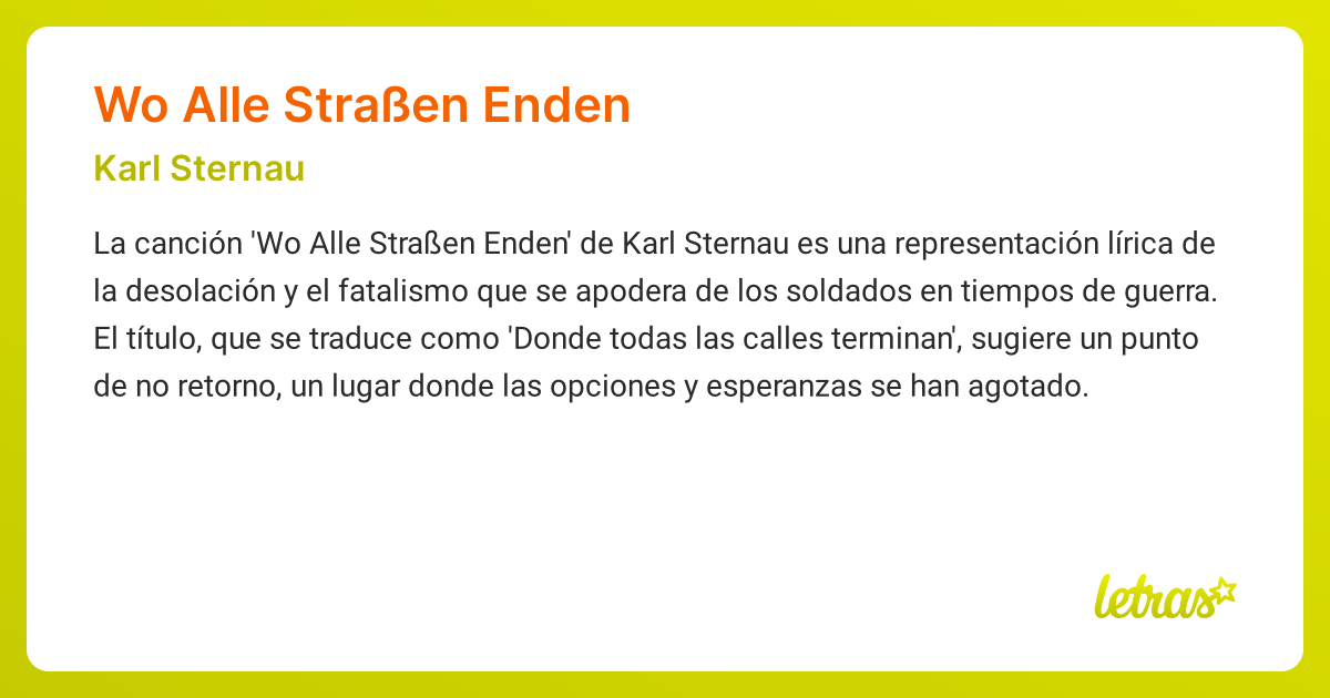 Significado de la canción WO ALLE STRAßEN ENDEN (Karl Sternau) - LETRAS.COM
