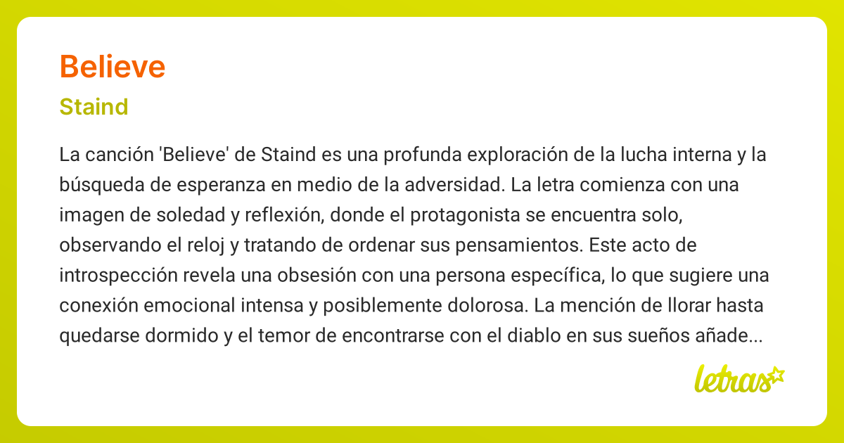 Significado de la canción BELIEVE (Staind) - LETRAS.COM