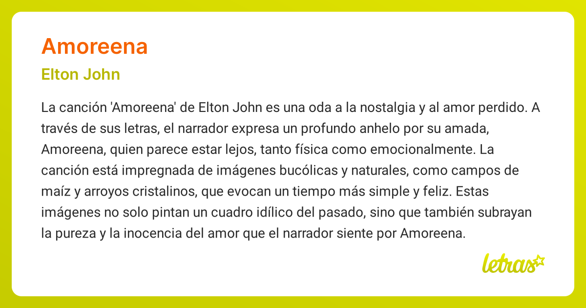 Significado de la canción AMOREENA (Elton John) - LETRAS.COM
