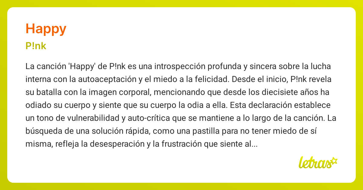 Significado de la canción HAPPY (P!nk) - LETRAS.COM