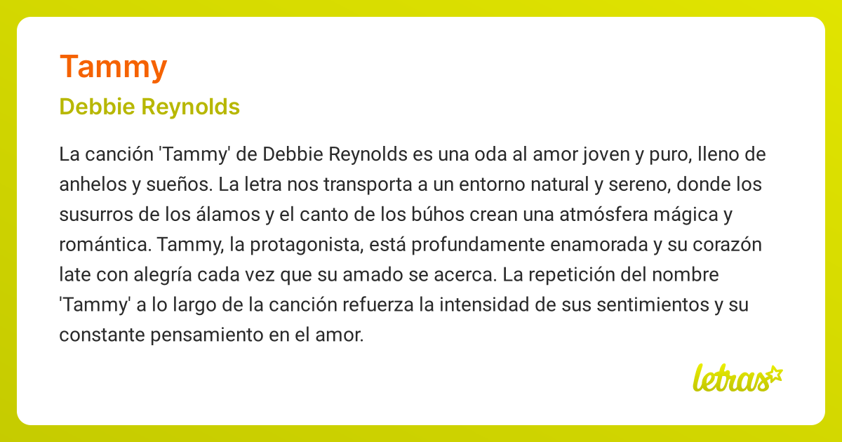 Significado de la canción TAMMY (Debbie Reynolds) - LETRAS.COM
