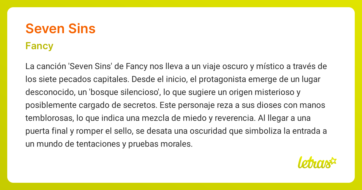 Significado de la canción SEVEN SINS (Fancy) - LETRAS.COM