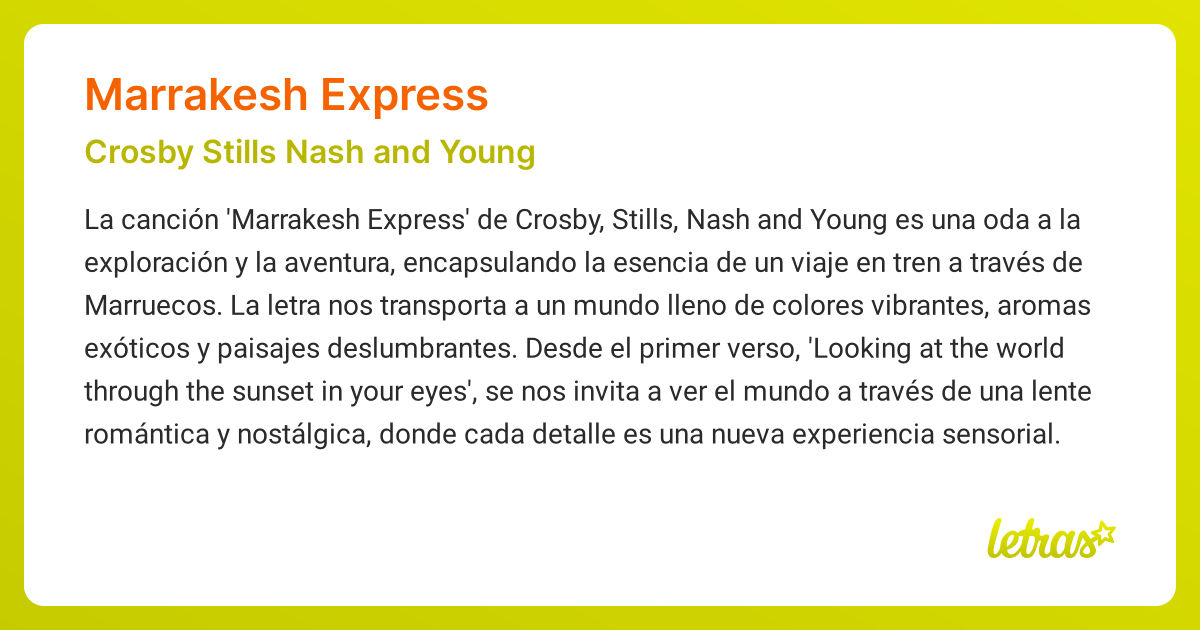 Significado de la canción MARRAKESH EXPRESS (Crosby Stills Nash and ...