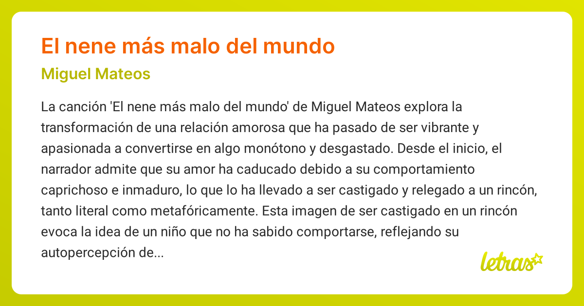 Significado de la canción EL NENE MÁS MALO DEL MUNDO (Miguel Mateos ...