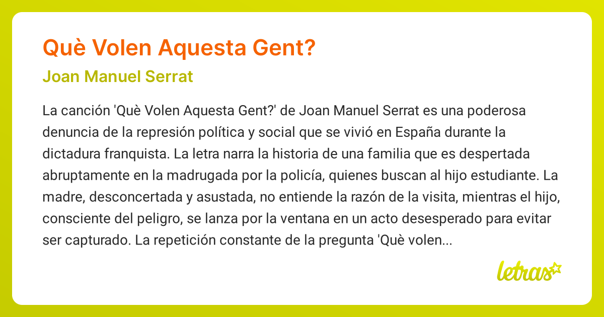Significado de la canción QUÈ VOLEN AQUESTA GENT? (Joan Manuel Serrat ...