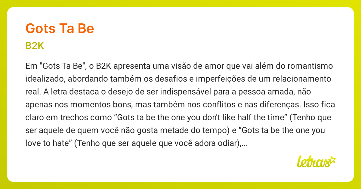 Significado da música GOTS TA BE (B2K) - LETRAS.MUS.BR