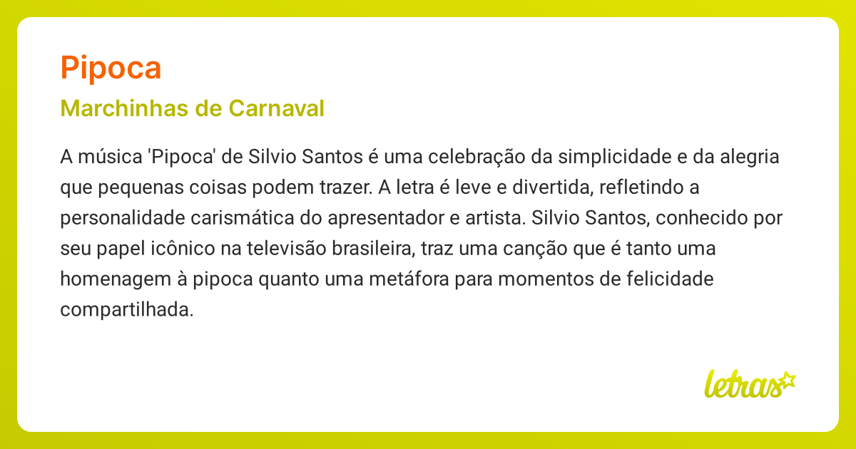 Significado da música PIPOCA (Marchinhas de Carnaval) - LETRAS.MUS.BR