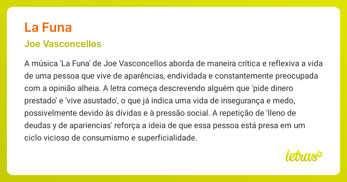Significado da música LA FUNA (Joe Vasconcellos) - LETRAS.MUS.BR