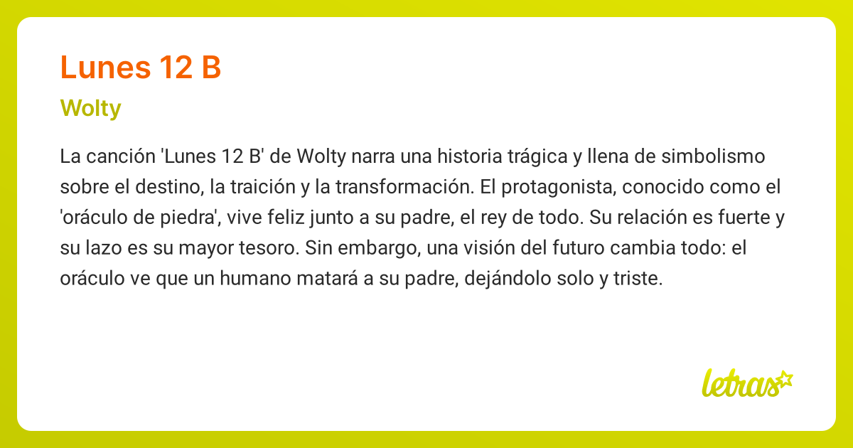 Significado de la canción LUNES 12 B (Wolty) - LETRAS.COM