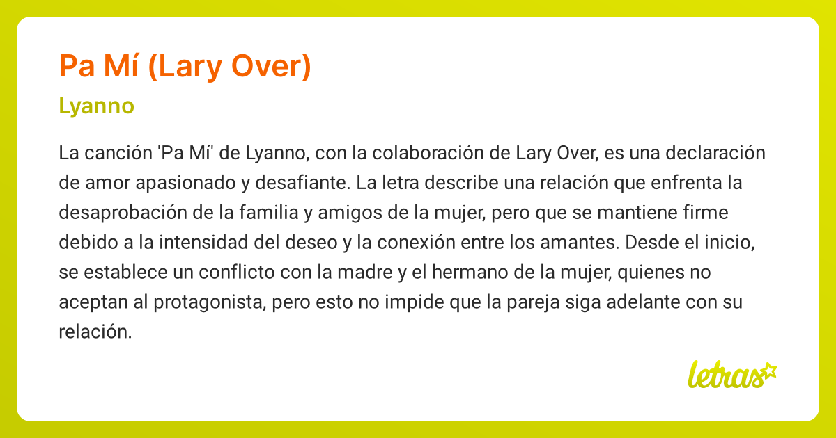 Significado de la canción PA MÍ (LARY OVER) (Lyanno) - LETRAS.COM