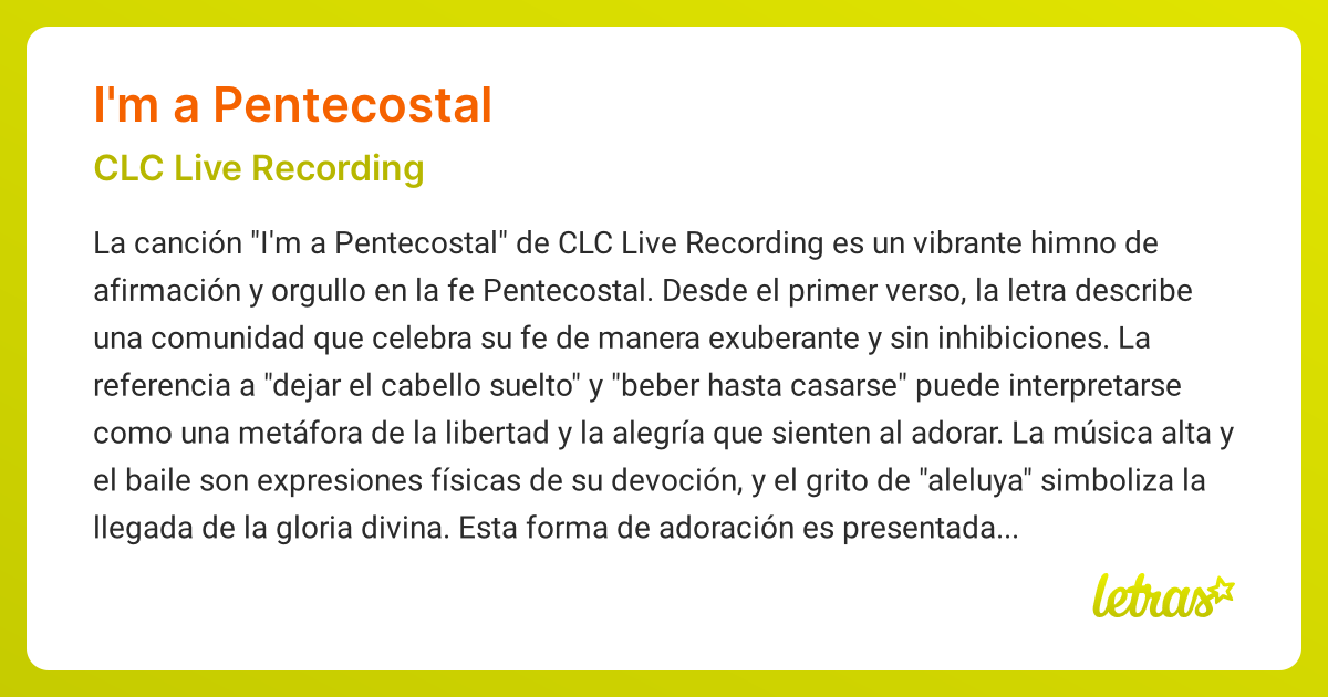 Significado de la canción I'M A PENTECOSTAL (CLC Live Recording ...