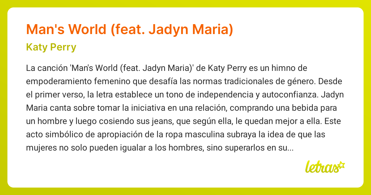 Significado de la canción Man's World (feat. Jadyn Maria) (Katy Perry ...