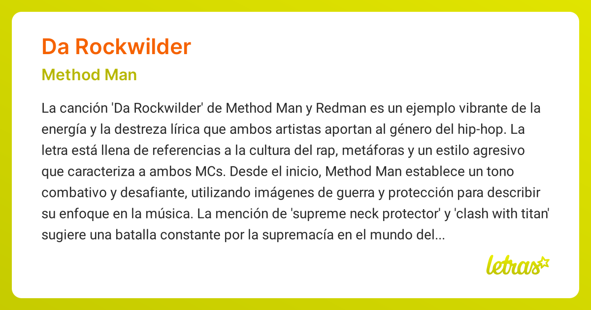 Significado de la canción DA ROCKWILDER (Method Man) - LETRAS.COM