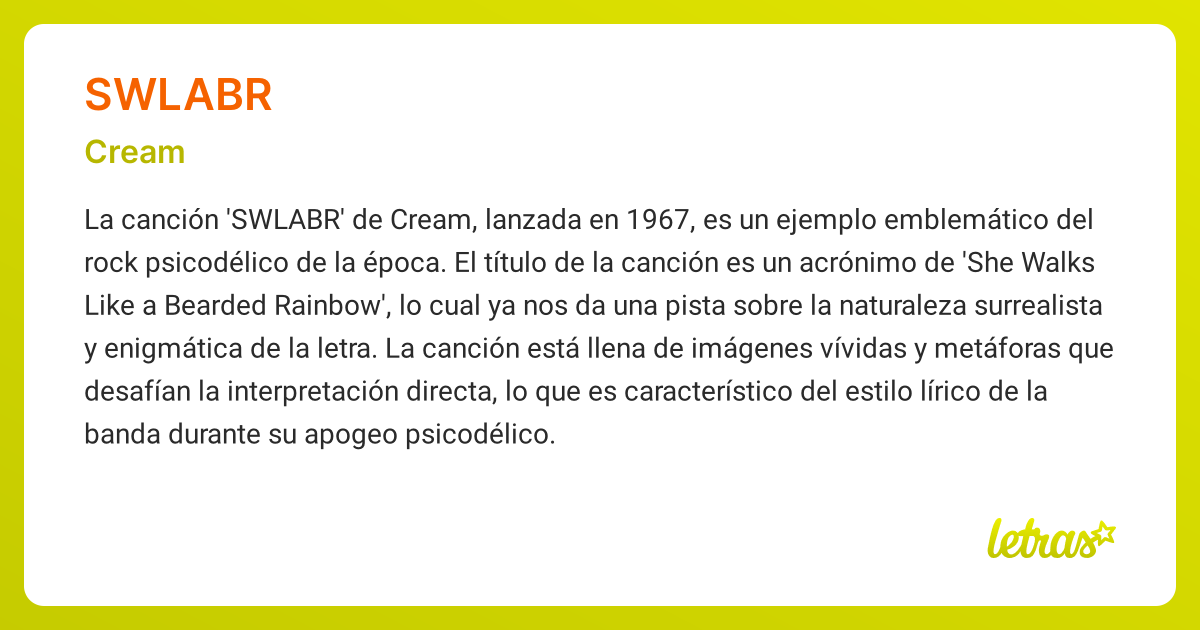 Significado de la canción SWLABR (Cream) - LETRAS.COM