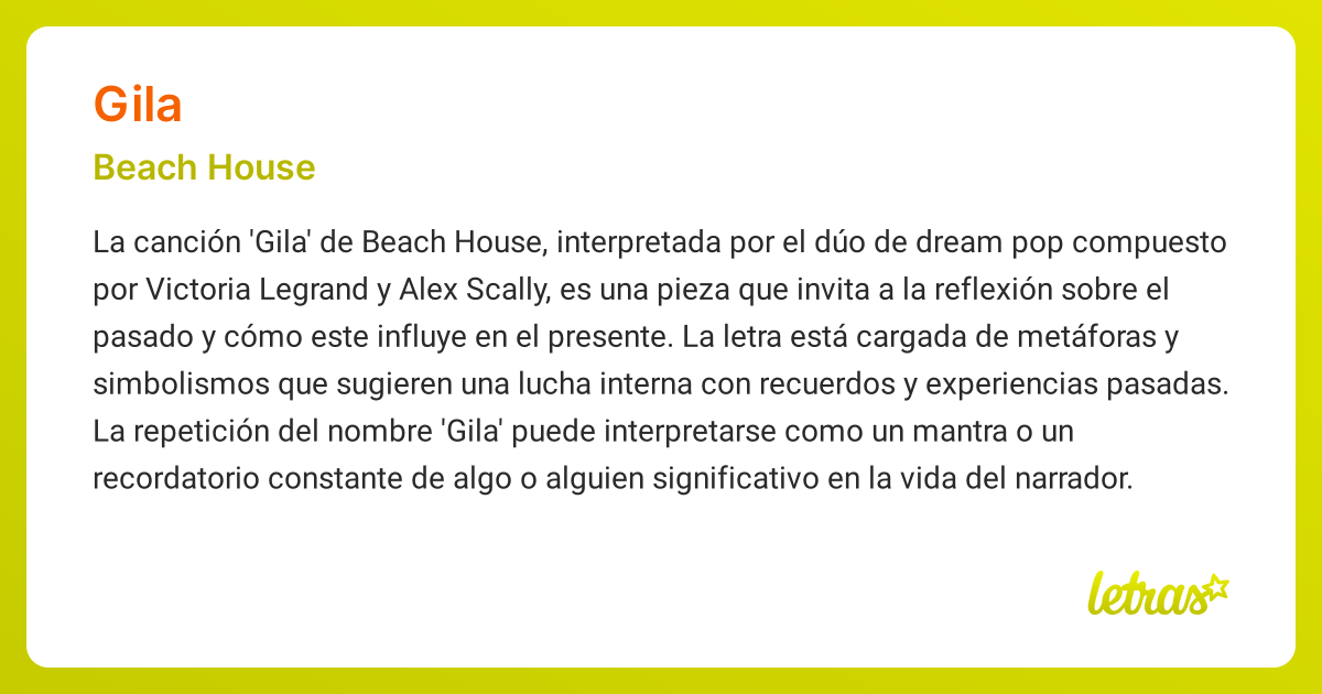 Significado de la canción GILA (Beach House) - LETRAS.COM