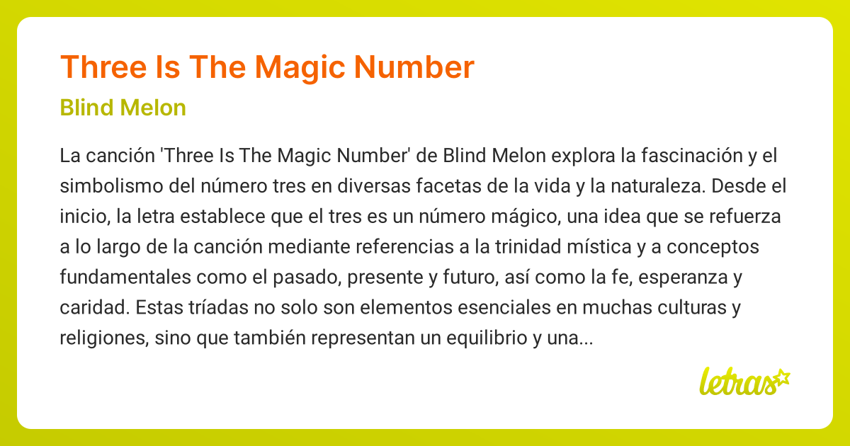 Significado de la canción THREE IS THE MAGIC NUMBER (Blind Melon ...