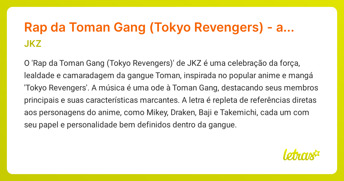 Significado da música Rap da Toman Gang (Tokyo Revengers) - a Maior ...