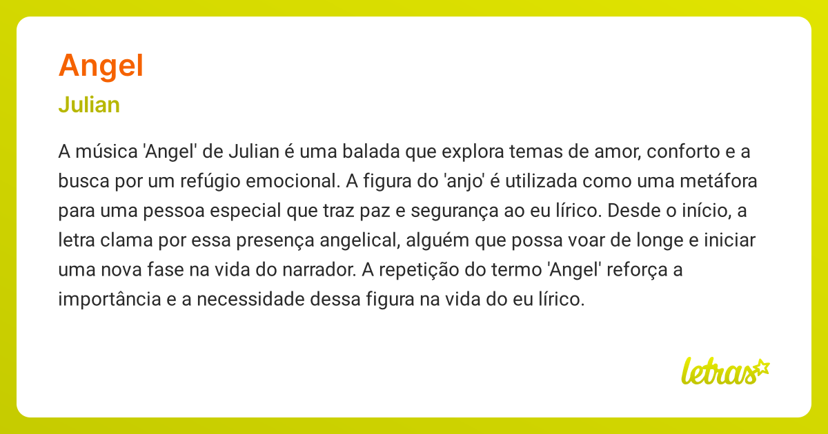 Significado da música ANGEL (Julian) - LETRAS.MUS.BR