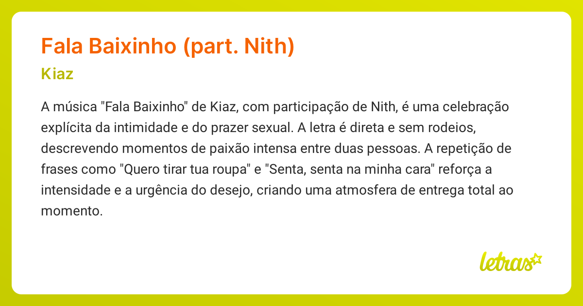 Significado da música FALA BAIXINHO (PART. NITH) (Kiaz) - LETRAS.MUS.BR