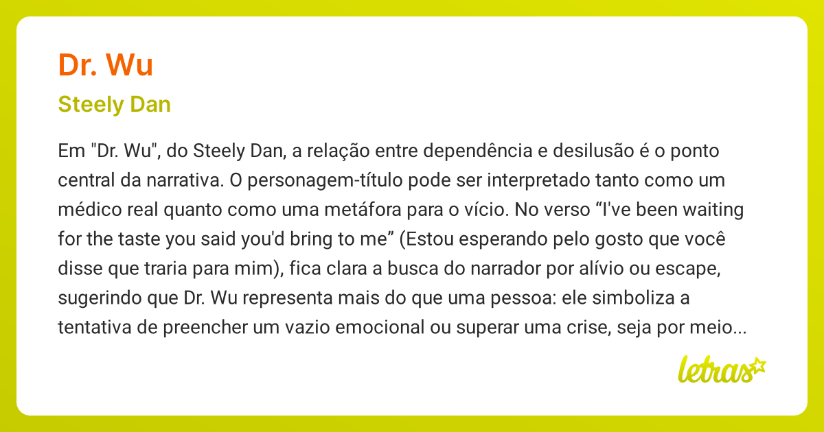 Significado da música DR. WU (Steely Dan) - LETRAS.MUS.BR