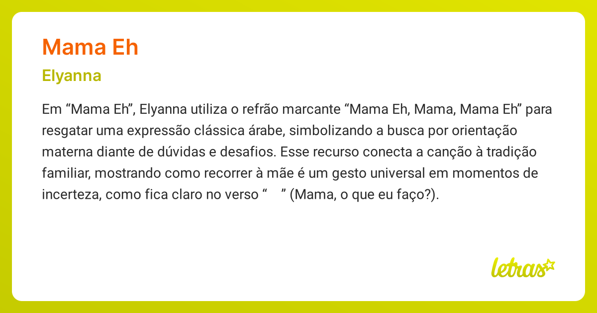 Significado da música MAMA EH (Elyanna) - LETRAS.MUS.BR