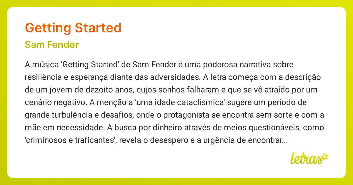 Significado da música GETTING STARTED (Sam Fender) - LETRAS.MUS.BR