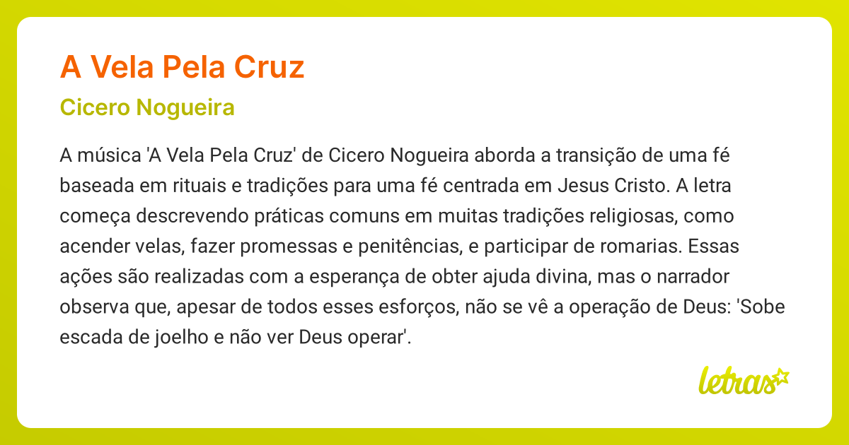 Significado da música A VELA PELA CRUZ (Cicero Nogueira) - LETRAS.MUS.BR