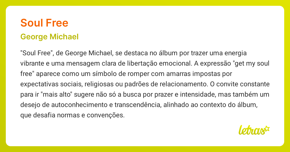 Significado da música SOUL FREE (George Michael) - LETRAS.MUS.BR