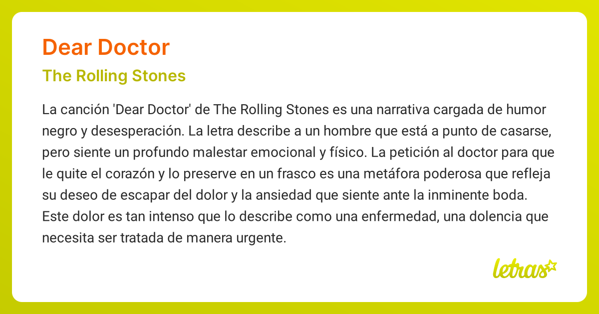 Significado de la canción DEAR DOCTOR (The Rolling Stones) - LETRAS.COM