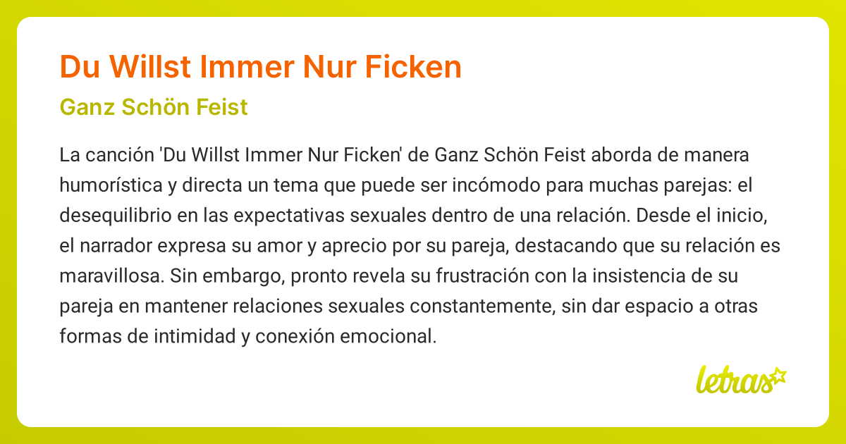 Significado de la canción DU WILLST IMMER NUR FICKEN (Ganz Schön Feist ...