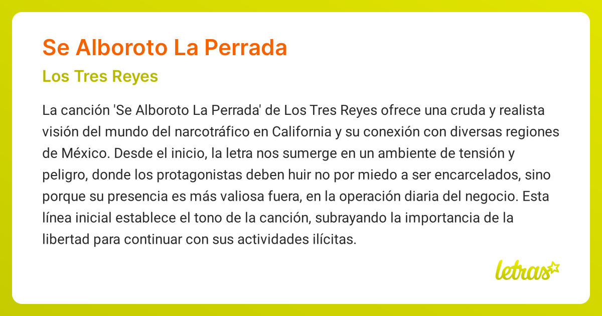 Significado de la canción SE ALBOROTO LA PERRADA (Los Tres Reyes ...