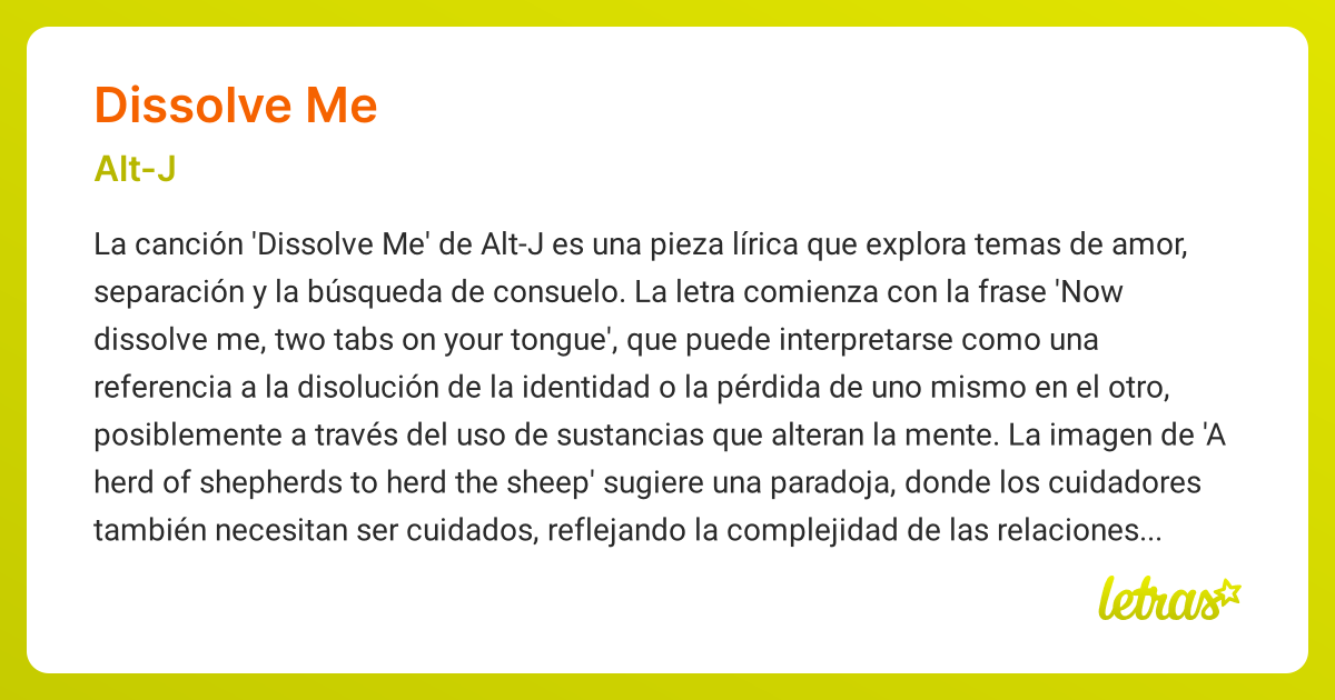 Significado de la canción DISSOLVE ME (Alt-J) - LETRAS.COM