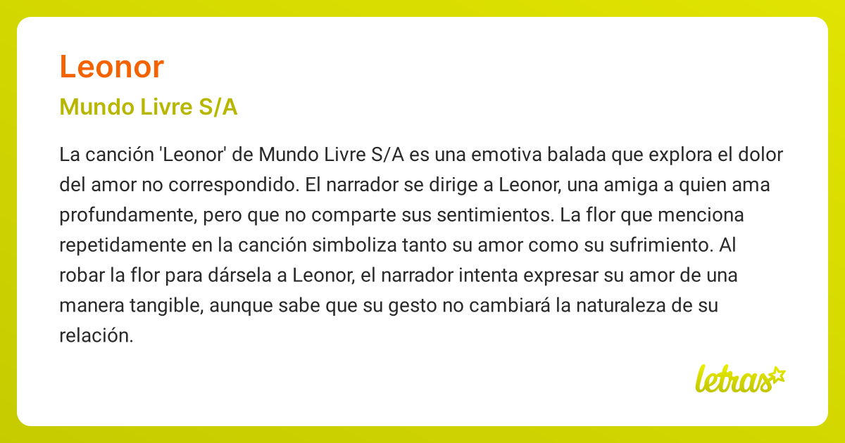 Significado de la canción LEONOR (Mundo Livre S/A) - LETRAS.COM