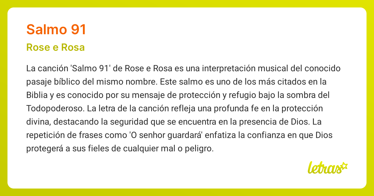 Significado de la canción SALMO 91 (Rose e Rosa) - LETRAS.COM