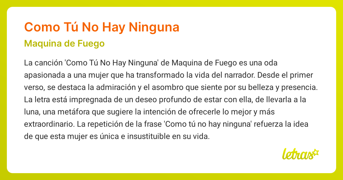 Significado de la canción COMO TÚ NO HAY NINGUNA (Maquina de Fuego ...