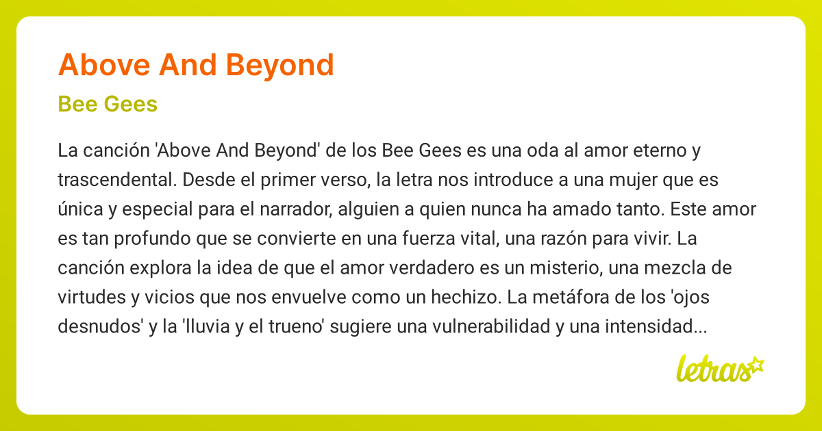 Significado de la canción ABOVE AND BEYOND (Bee Gees) - LETRAS.COM