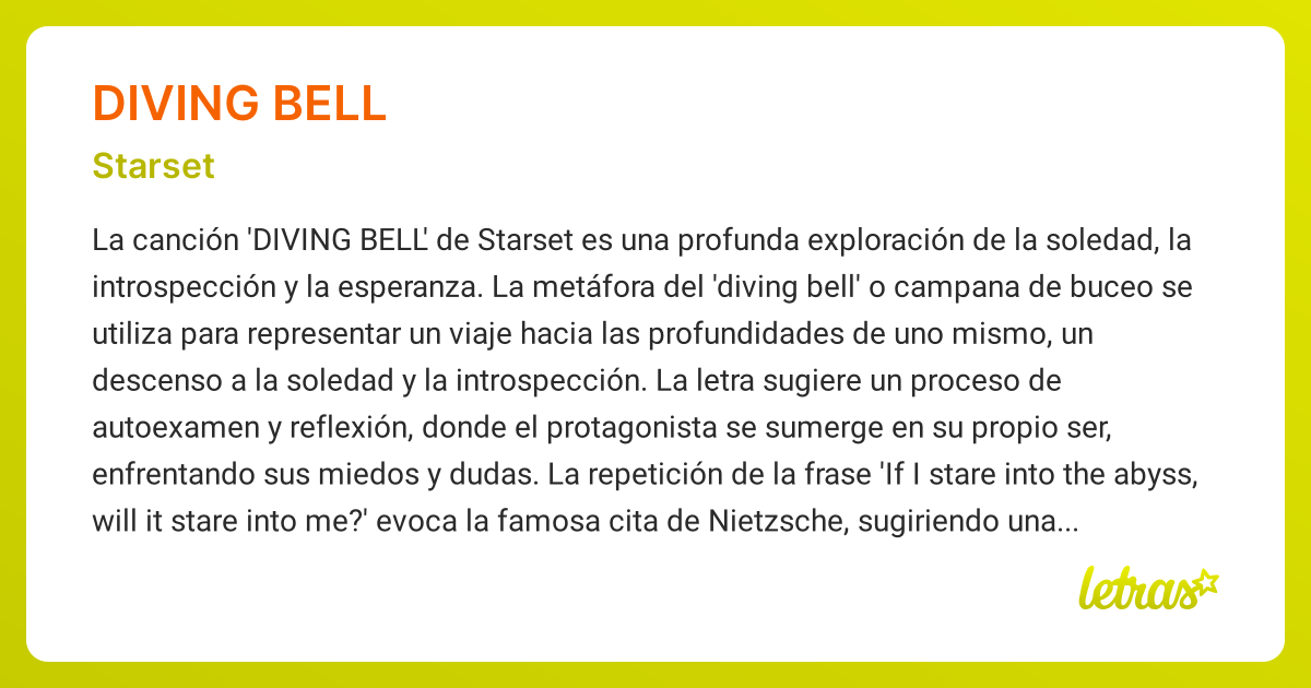 Significado de la canción DIVING BELL (Starset) - LETRAS.COM