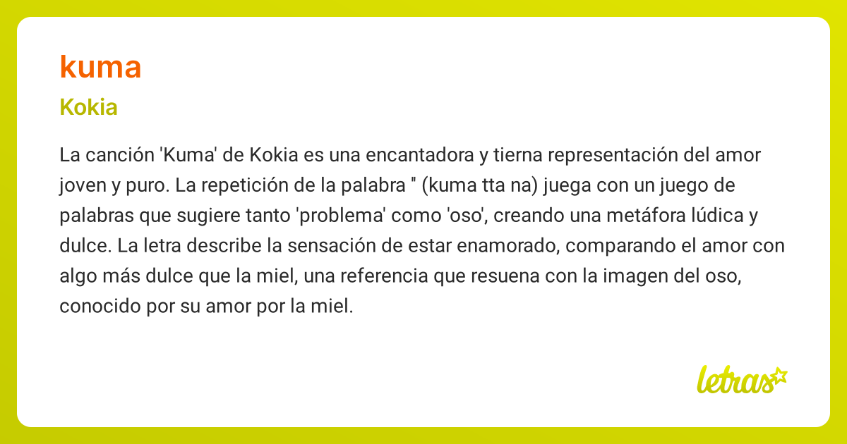 Significado de la canción KUMA (Kokia) - LETRAS.COM